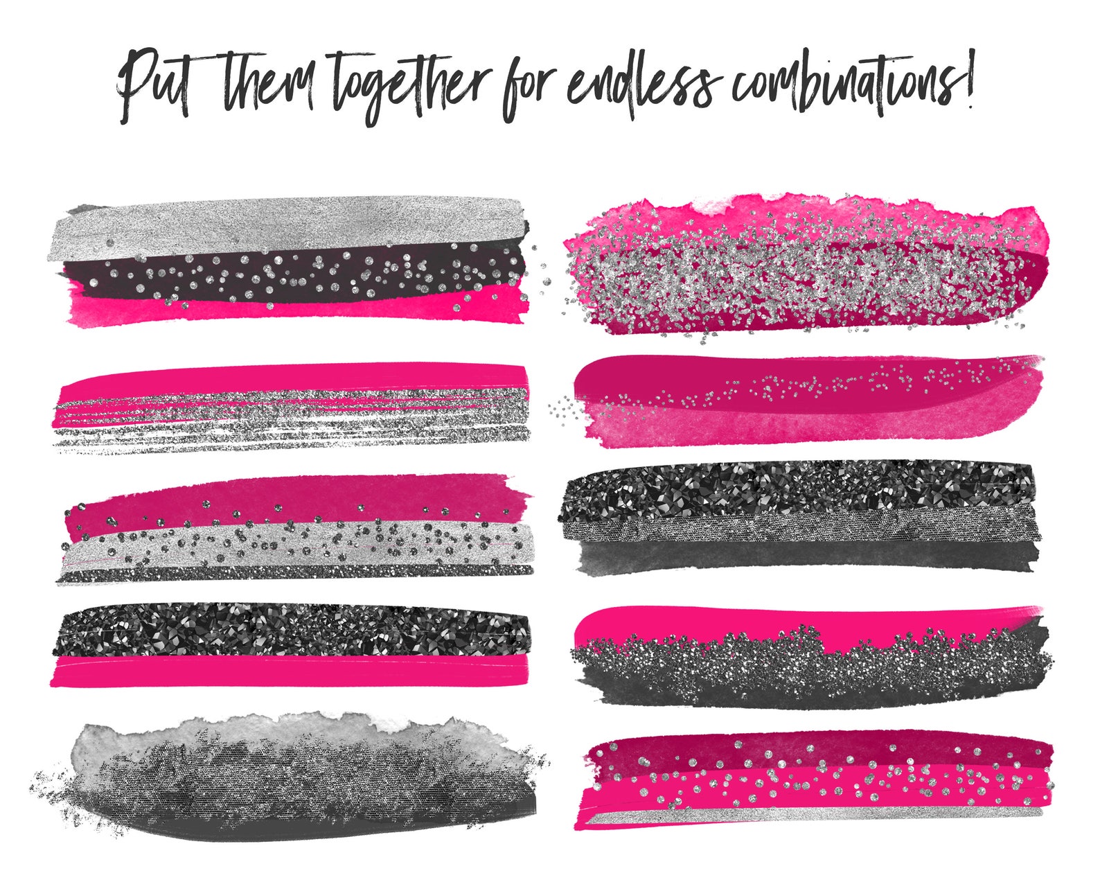 Pink Clipart Brush Strokes / Pink Brushstrokes / Charcoal Gray ...