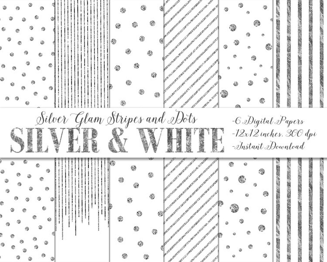 Digital Silver Overlays / Silver Stripes / Silver Polka Dot Paper ...