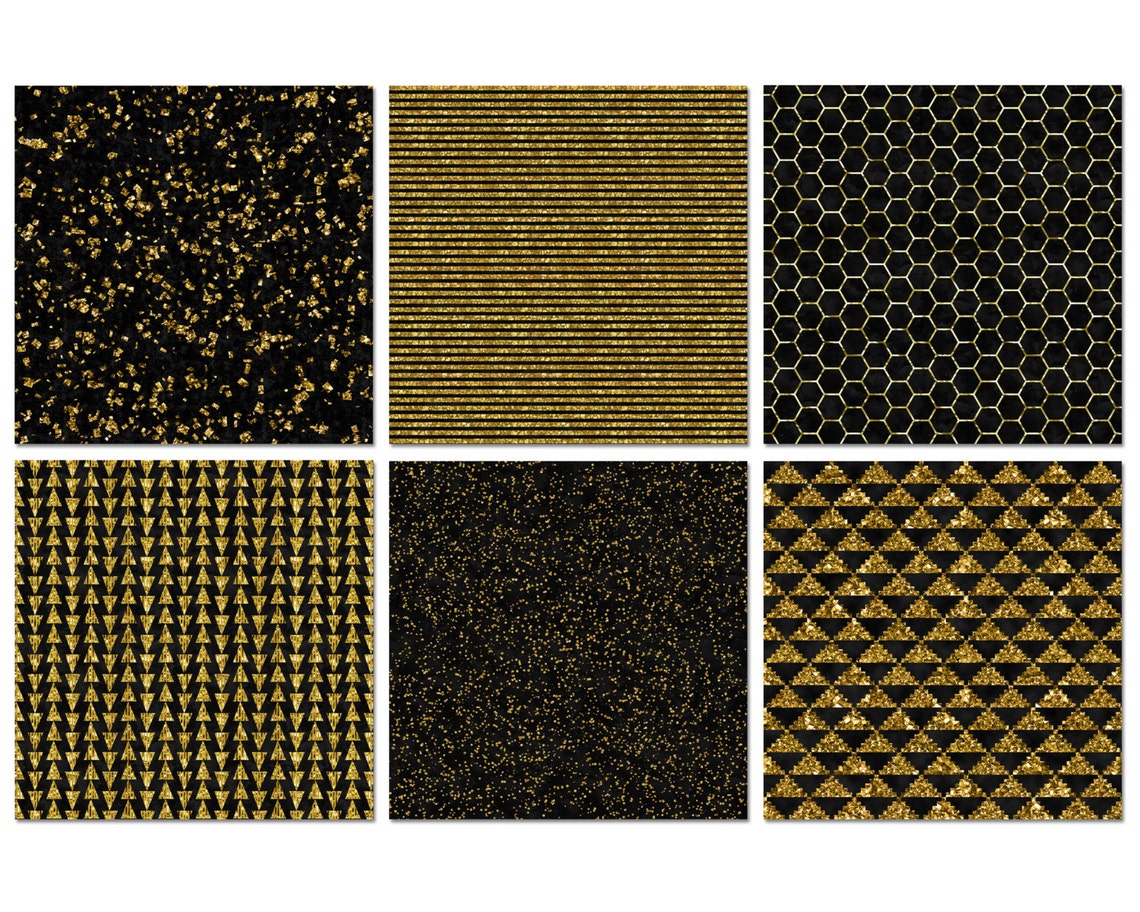 Black and Gold Digital Paper / Geometric Gold Scrapbook Paper / Digital ...