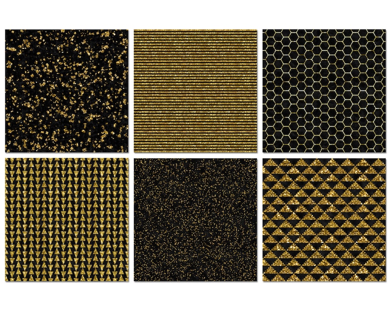 Black and Gold Digital Paper / Geometric Gold Scrapbook Paper / Digital ...