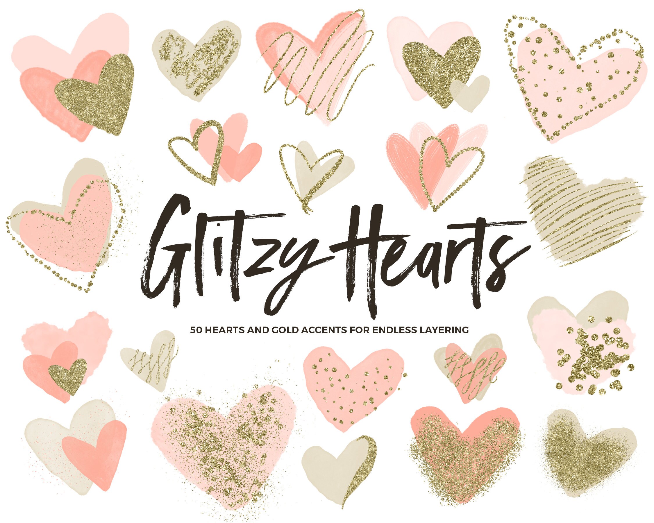 Coral Clipart Hearts / Coral and Gold Clipart / Blush Hearts Clip Art ...