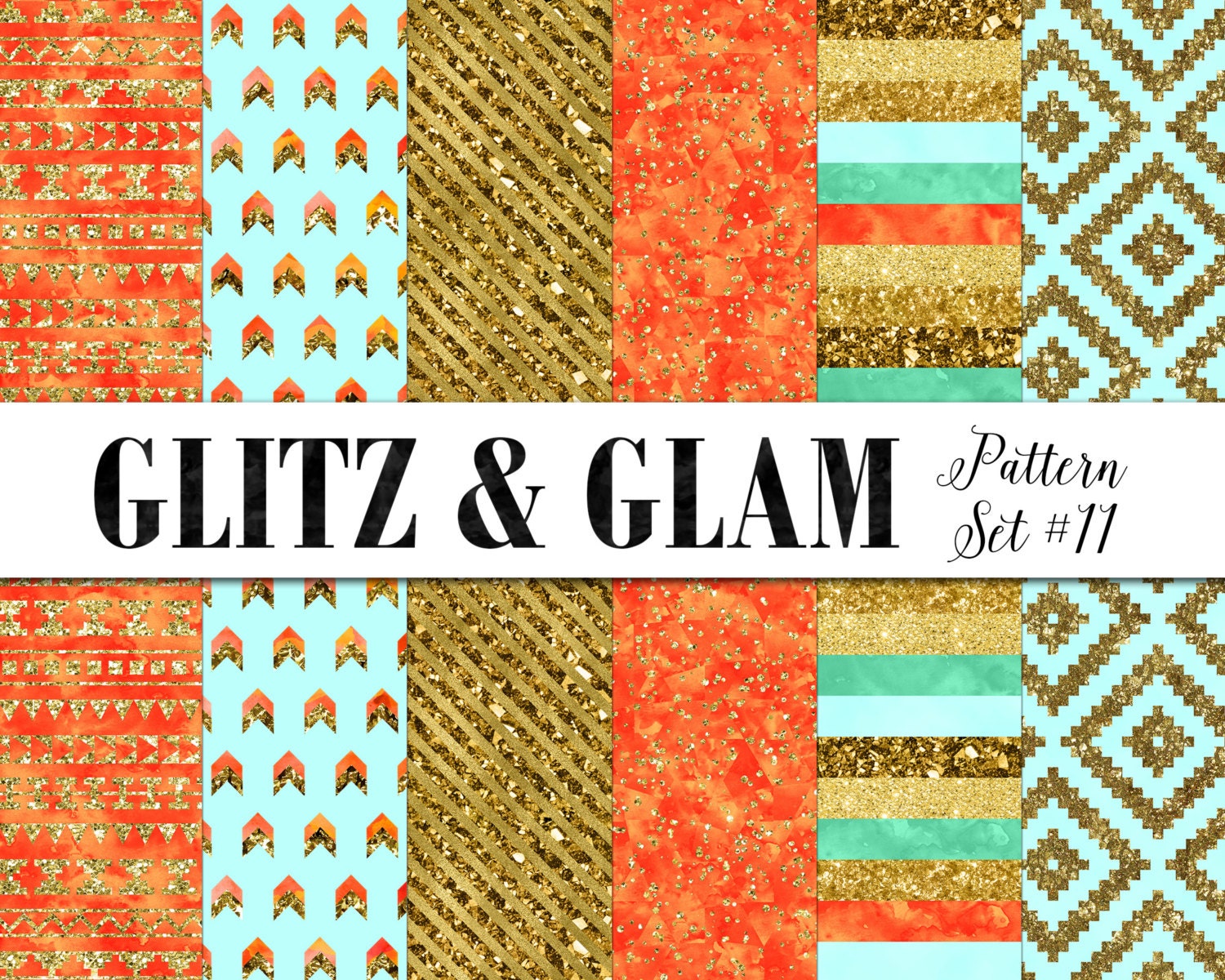 Teal and Gold Digital Paper / Bohemian Digital Paper / Modern - Etsy
