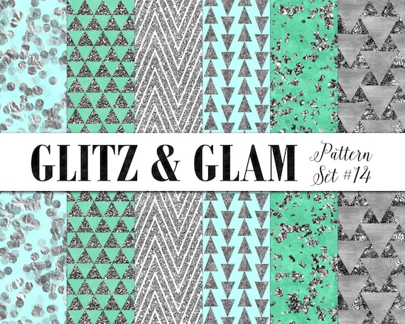 Silver Geometric Digital Paper / Turquoise and Silver Triangle - Etsy
