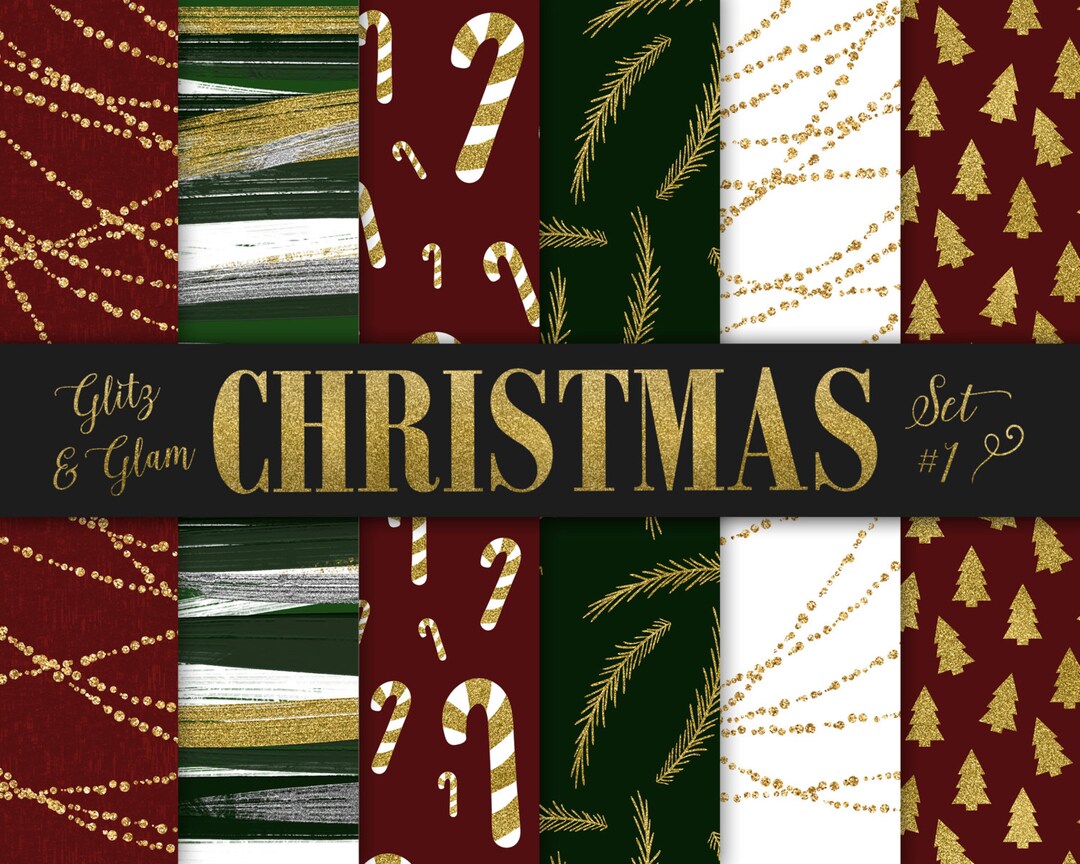 Green and Red and Gold Digital Paper / Gold Christmas Background ...