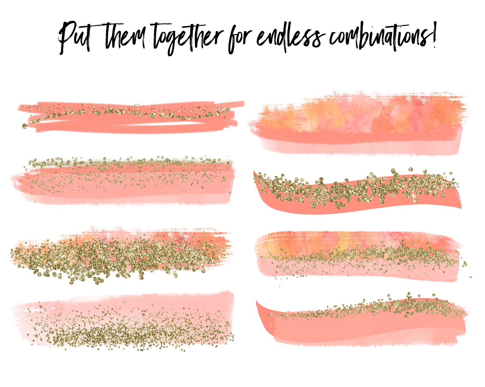 Coral Watercolor Brush Strokes / Coral Clip Art / Coral Wedding Clipart ...