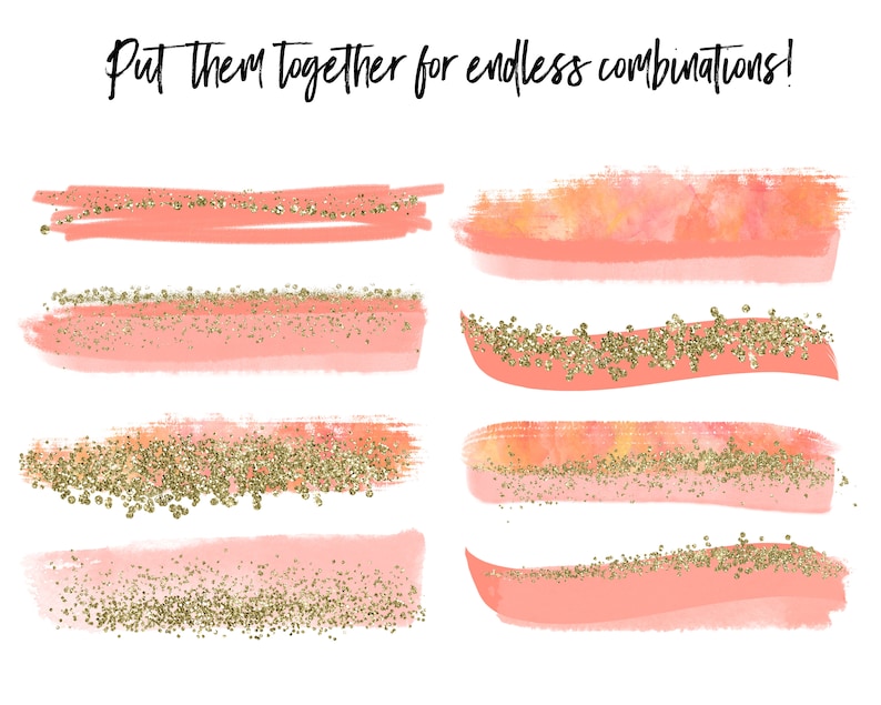 Coral Watercolor Brush Strokes / Coral Clip Art / Coral Wedding Clipart ...