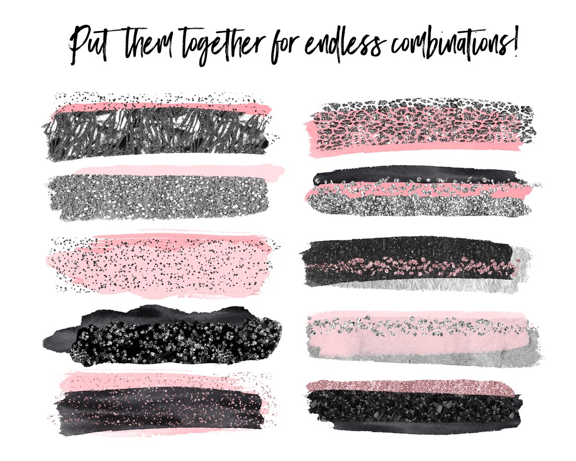 Pink Brushstroke Clip Art / Silver Glitter Clipart / Digital Glitter ...