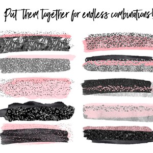 Pink Brushstroke Clip Art / Silver Glitter Clipart / Digital Glitter ...
