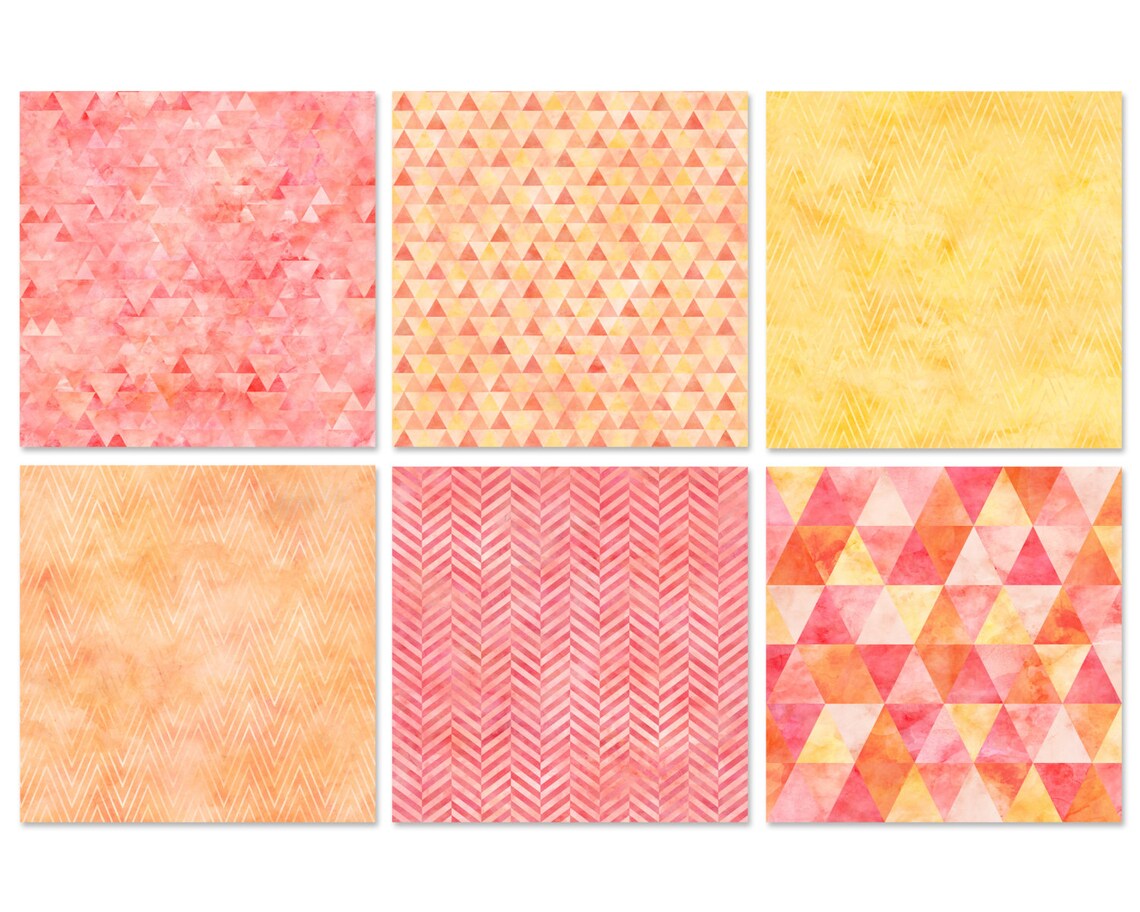 Pink Digital Watercolor Paper/ Pink, Coral, Orange, Yellow / Modern ...