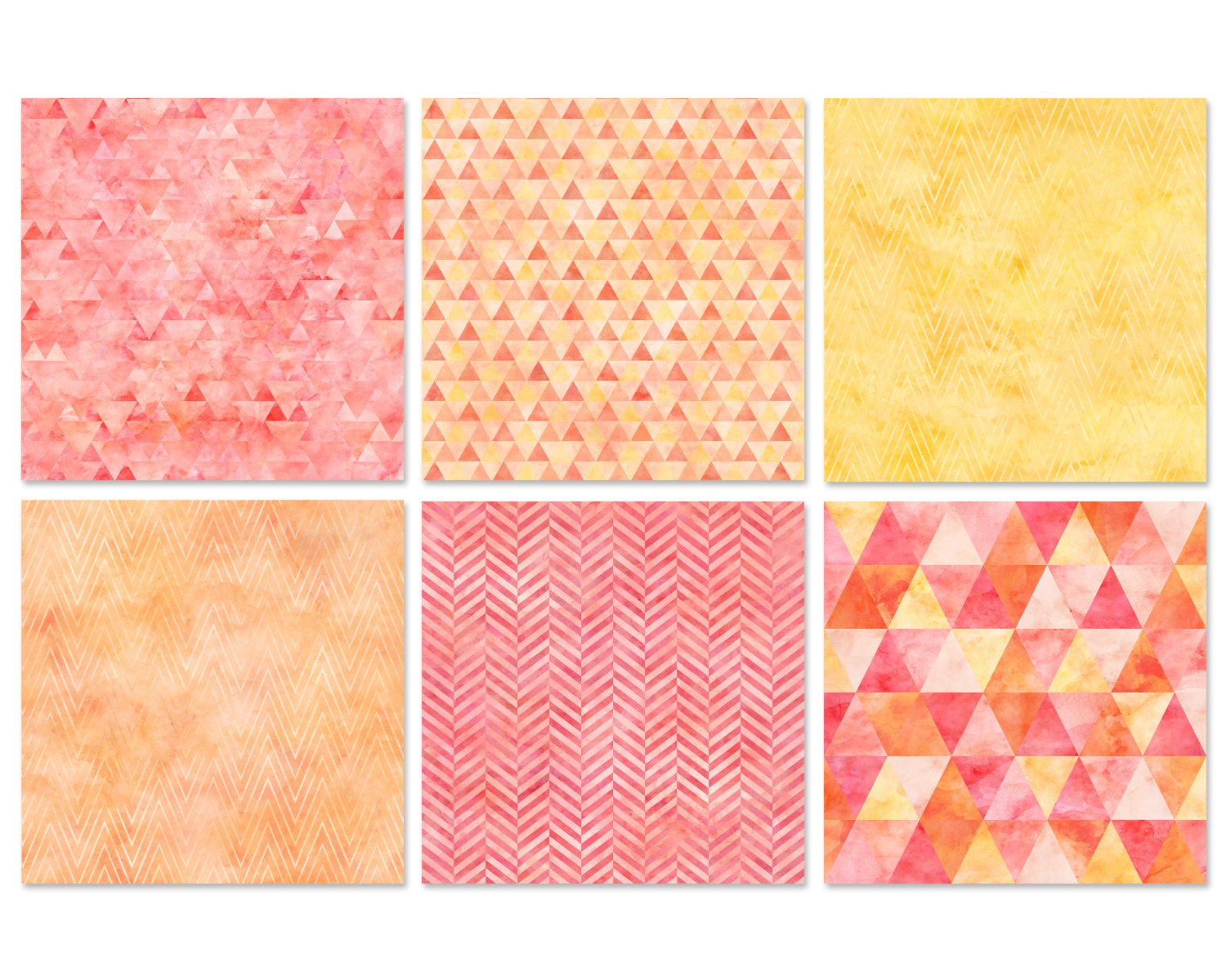 Pink Digital Watercolor Paper/ Pink, Coral, Orange, Yellow / Modern ...