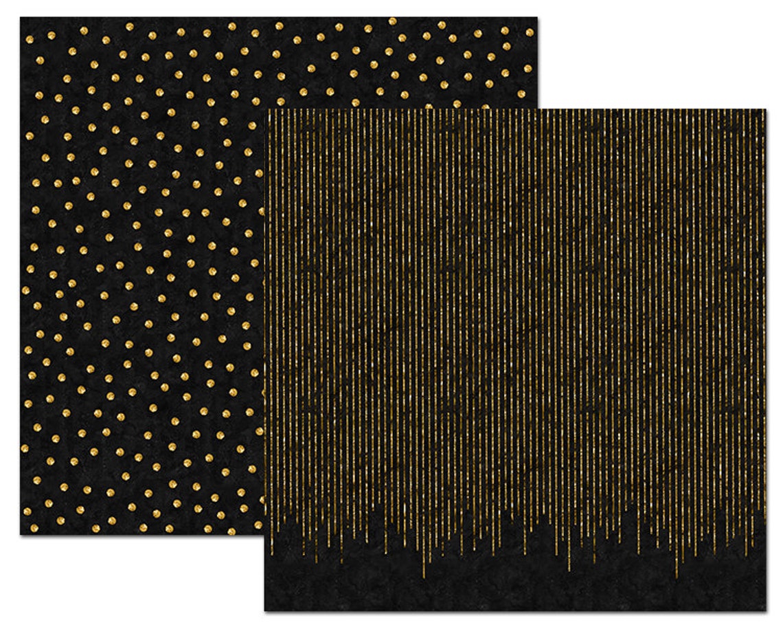 Black and Gold Digital Paper / Gold Stripes and Polka Dots / Gold Foil ...