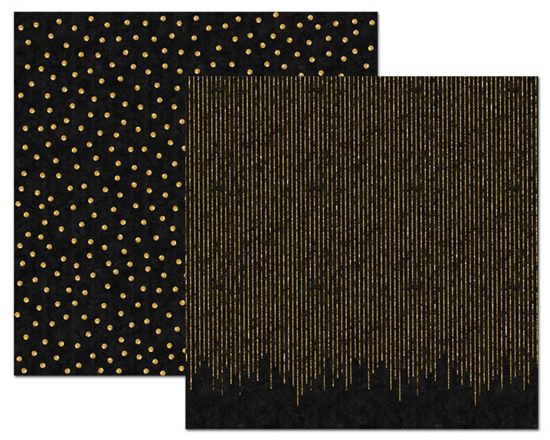 Black and Gold Digital Paper / Gold Stripes and Polka Dots / Gold Foil ...