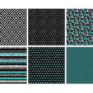Glamorous Patterns / Teal Black and Silver Goemetric Pattern / Silver ...