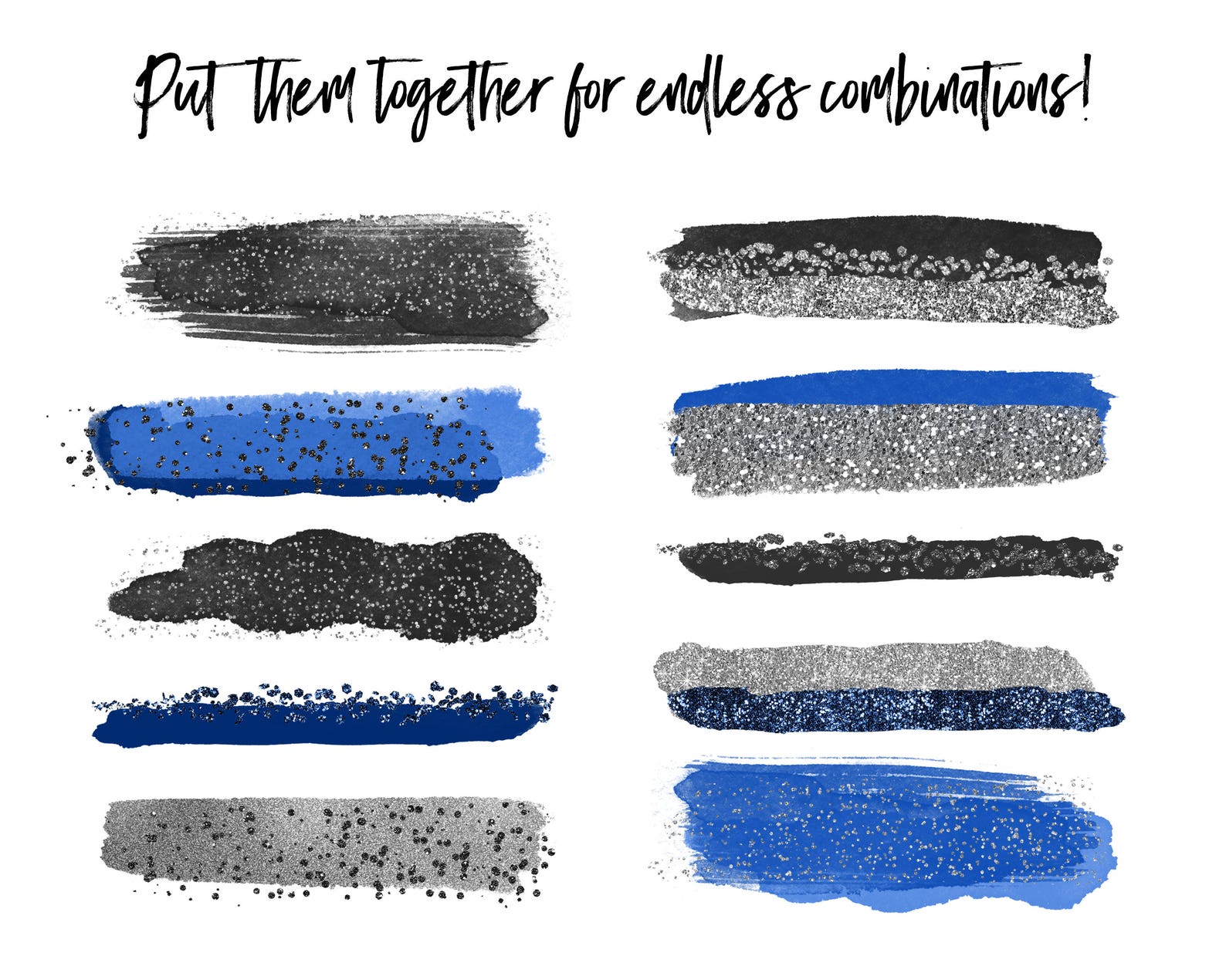 Blue Brush Strokes Clipart / Blue Brushstrokes PNG / Silver - Etsy