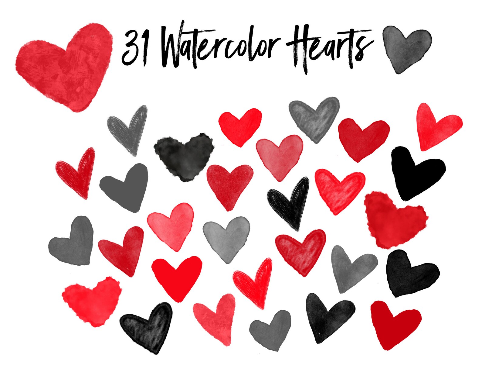 Red Heart Clipart / Silver Glitter Clipart Hearts / Red Valentines Day ...