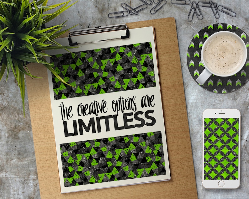 Neon Green Digital Paper / Geometric Triangle Paper / Neon Digital ...