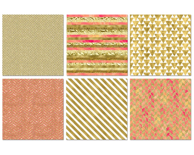 Coral and Gold Digital Paper / Gold and Coral Watercolor Paper / Modern ...