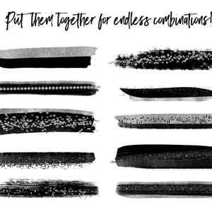 Black Watercolor Brush Strokes / Silver Brush Strokes Clipart / Black ...