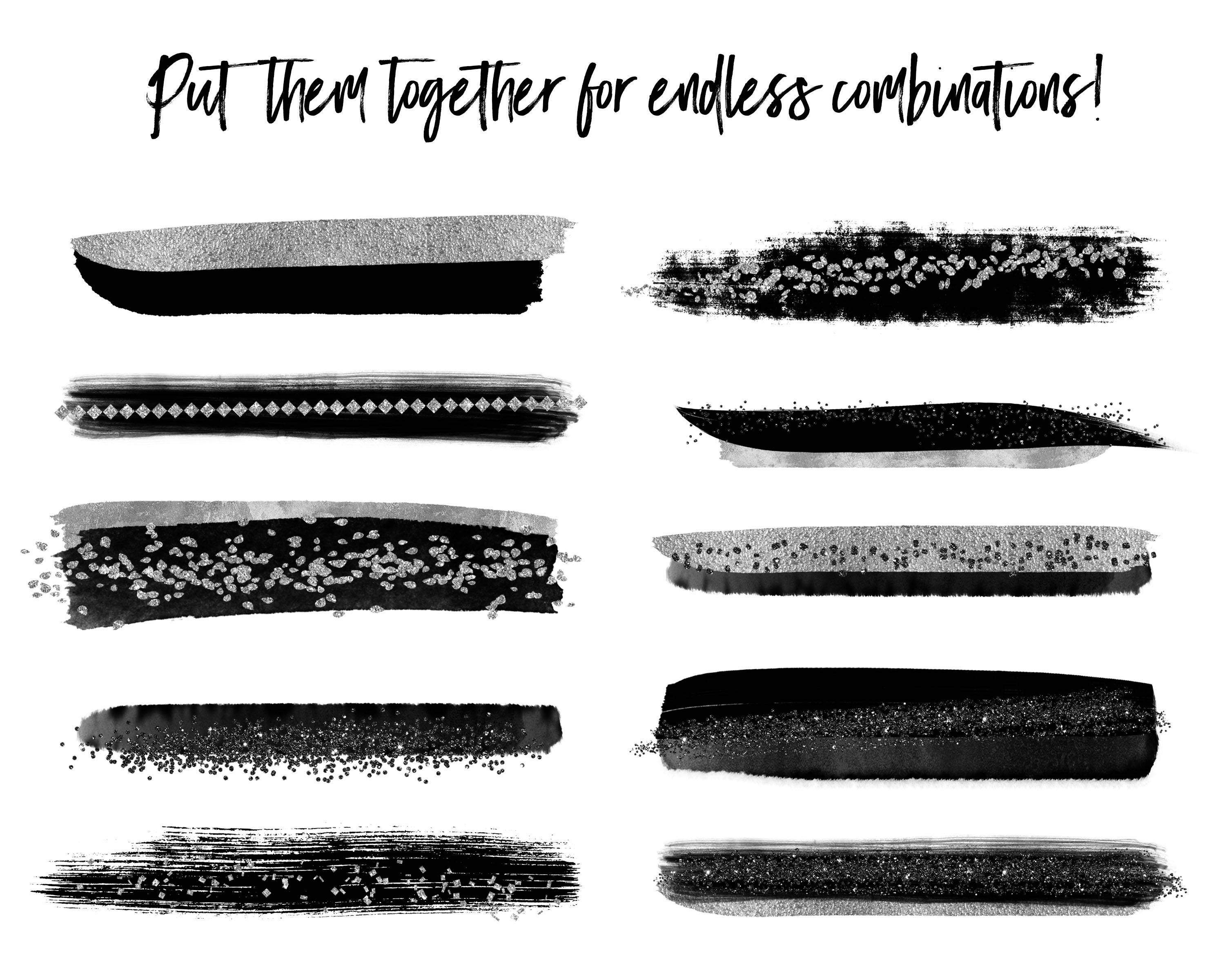 Black Watercolor Brush Strokes / Silver Brush Strokes Clipart / Black ...
