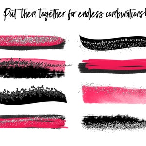 Hot Pink Digital Clipart Brushstrokes / Pink Brush Strokes / Black ...