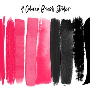 Hot Pink Digital Clipart Brushstrokes / Pink Brush Strokes / Black ...