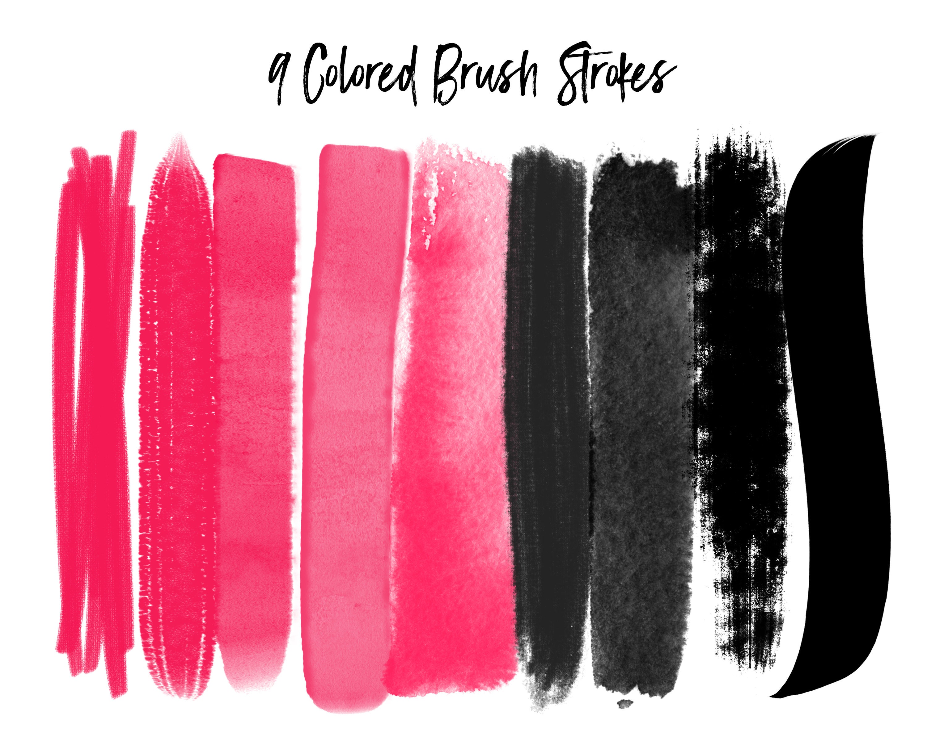 Hot Pink Digital Clipart Brushstrokes / Pink Brush Strokes / Black ...