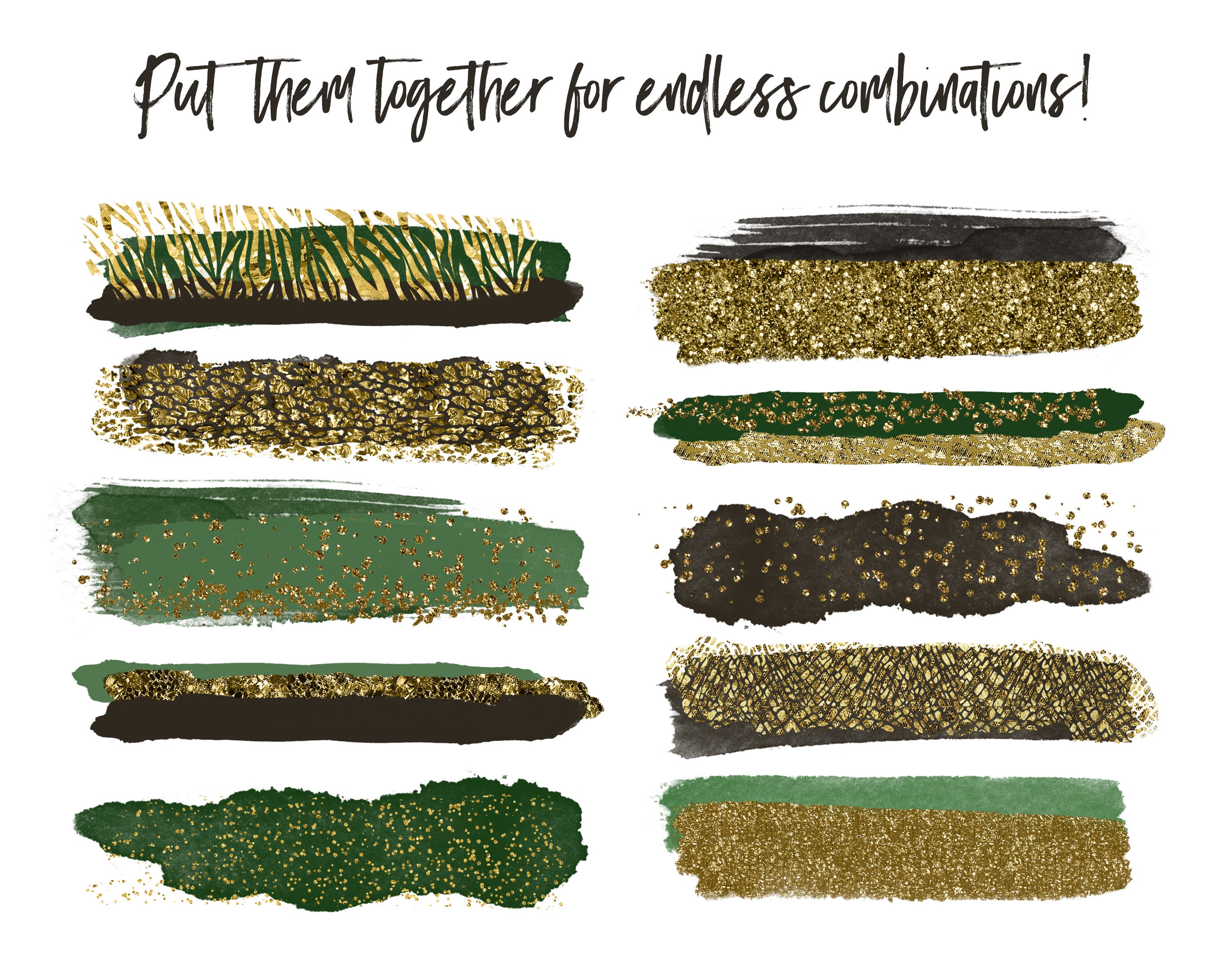 Green Brush Strokes Clipart / Jungle Clipart / Gold Animal Print ...