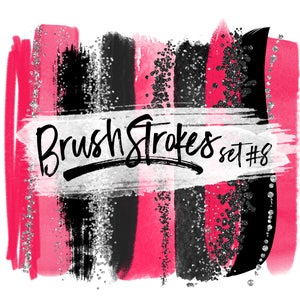 Hot Pink Digital Clipart Brushstrokes / Pink Brush Strokes / Black ...