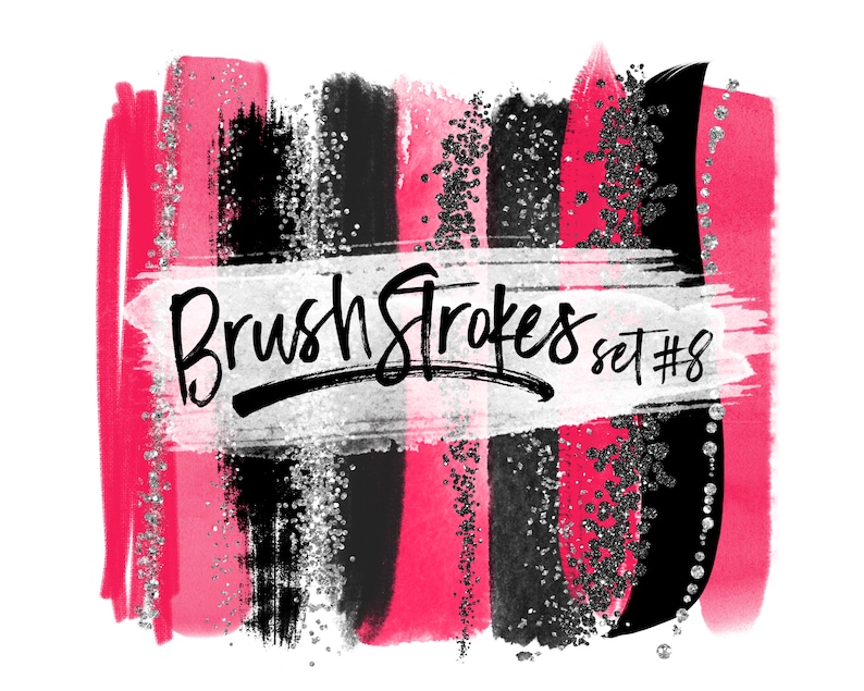 Hot Pink Digital Clipart Brushstrokes / Pink Brush Strokes / Black ...