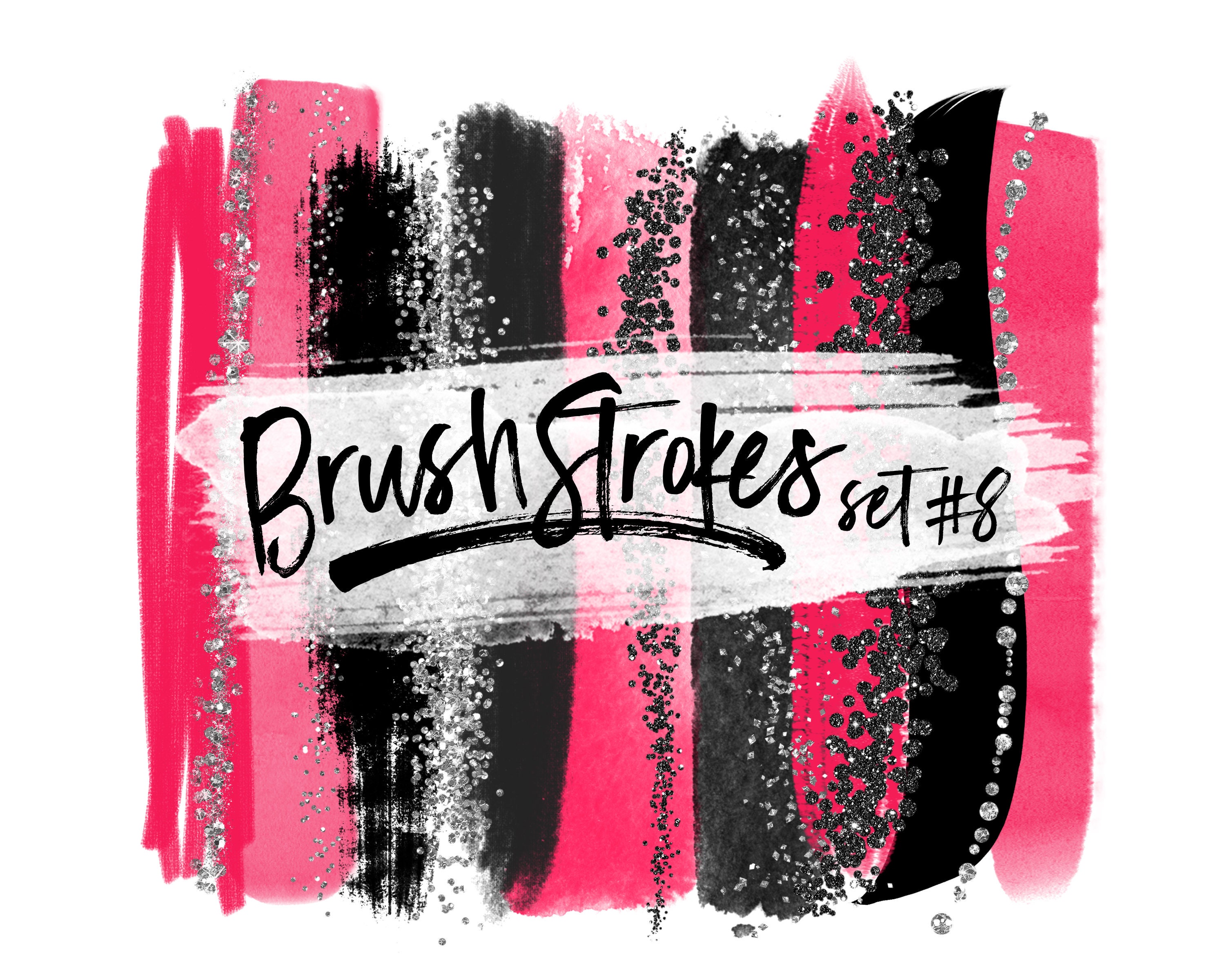 Hot Pink Digital Clipart Brushstrokes / Pink Brush Strokes / Black ...