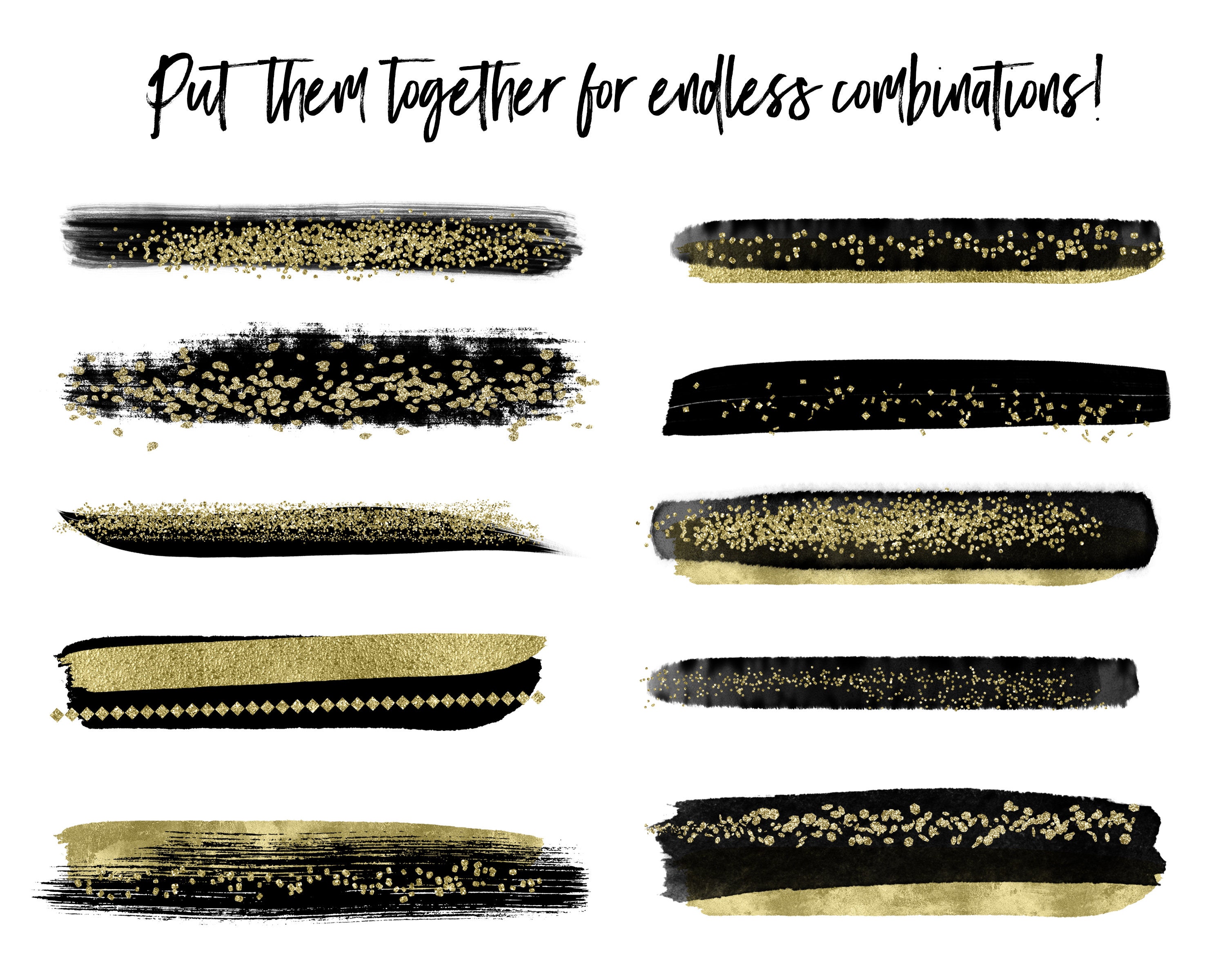 Black Brush Strokes / Gold Brush Strokes Clipart / Gold Foil Clipart ...
