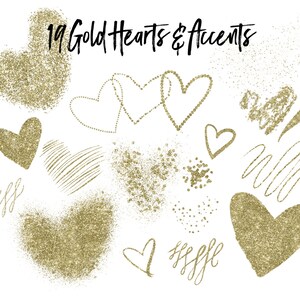 Pink Watercolor Heart Clipart / Clipart Hearts / Gold Glitter Hearts ...