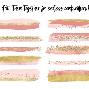 Pink and Gold Clipart / Gold Blush Brush Strokes / Gold Brush Strokes ...