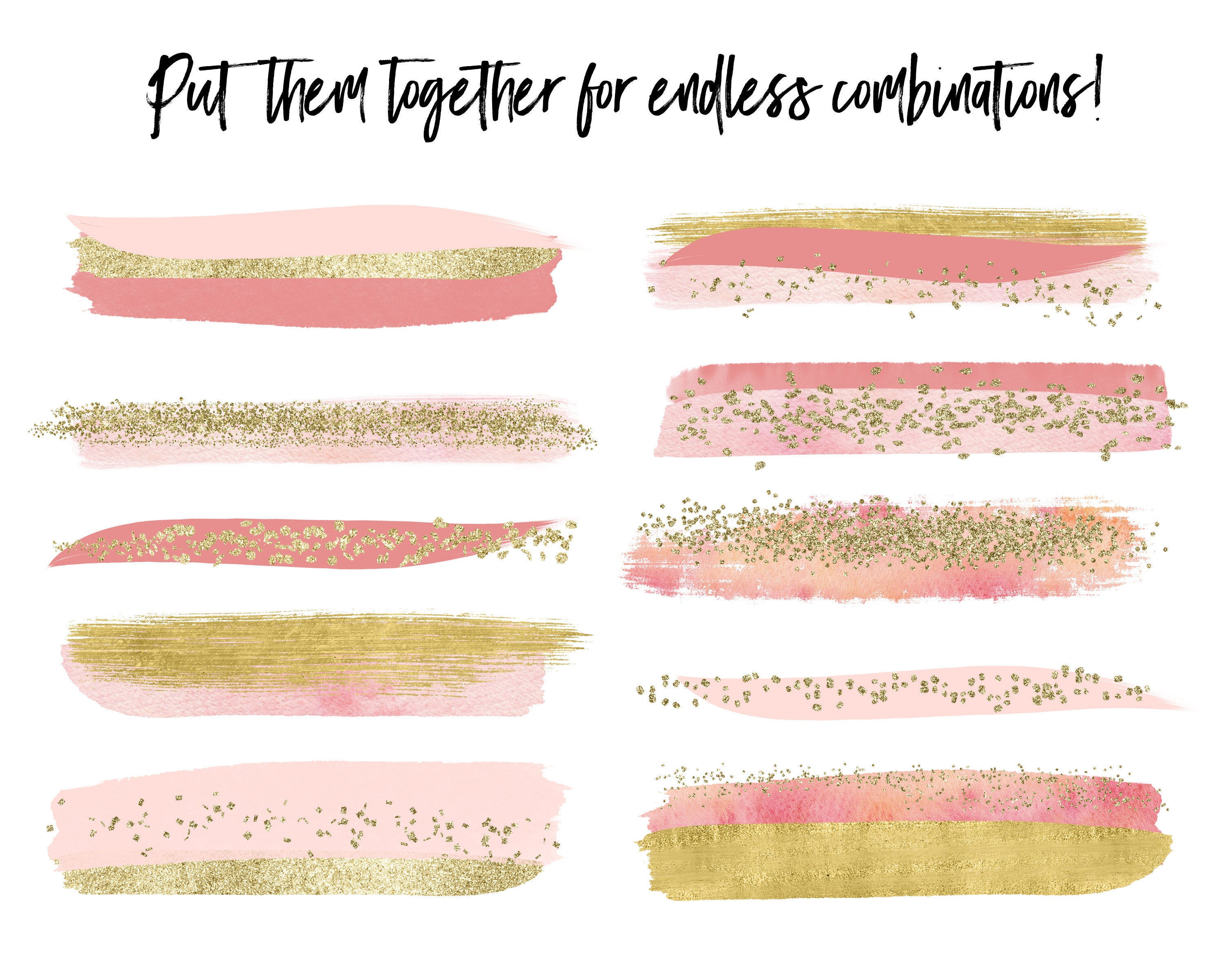 Pink and Gold Clipart / Gold Blush Brush Strokes / Gold Brush Strokes ...