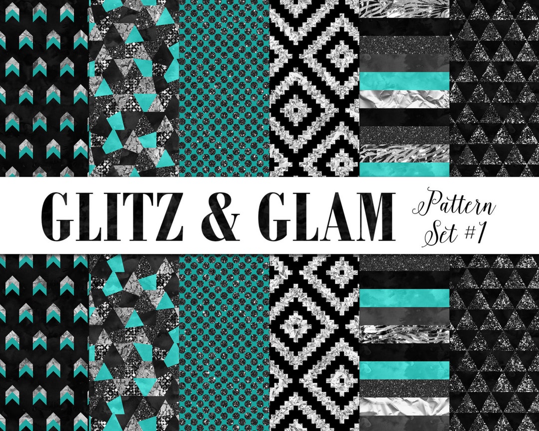 Glamorous Patterns / Teal Black and Silver Goemetric Pattern / Silver ...