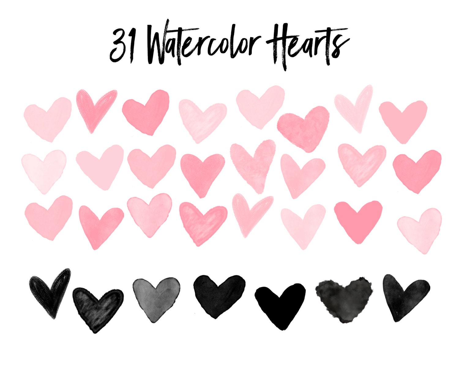 Pink Watercolor Heart Clipart / Clipart Hearts / Gold Glitter - Etsy