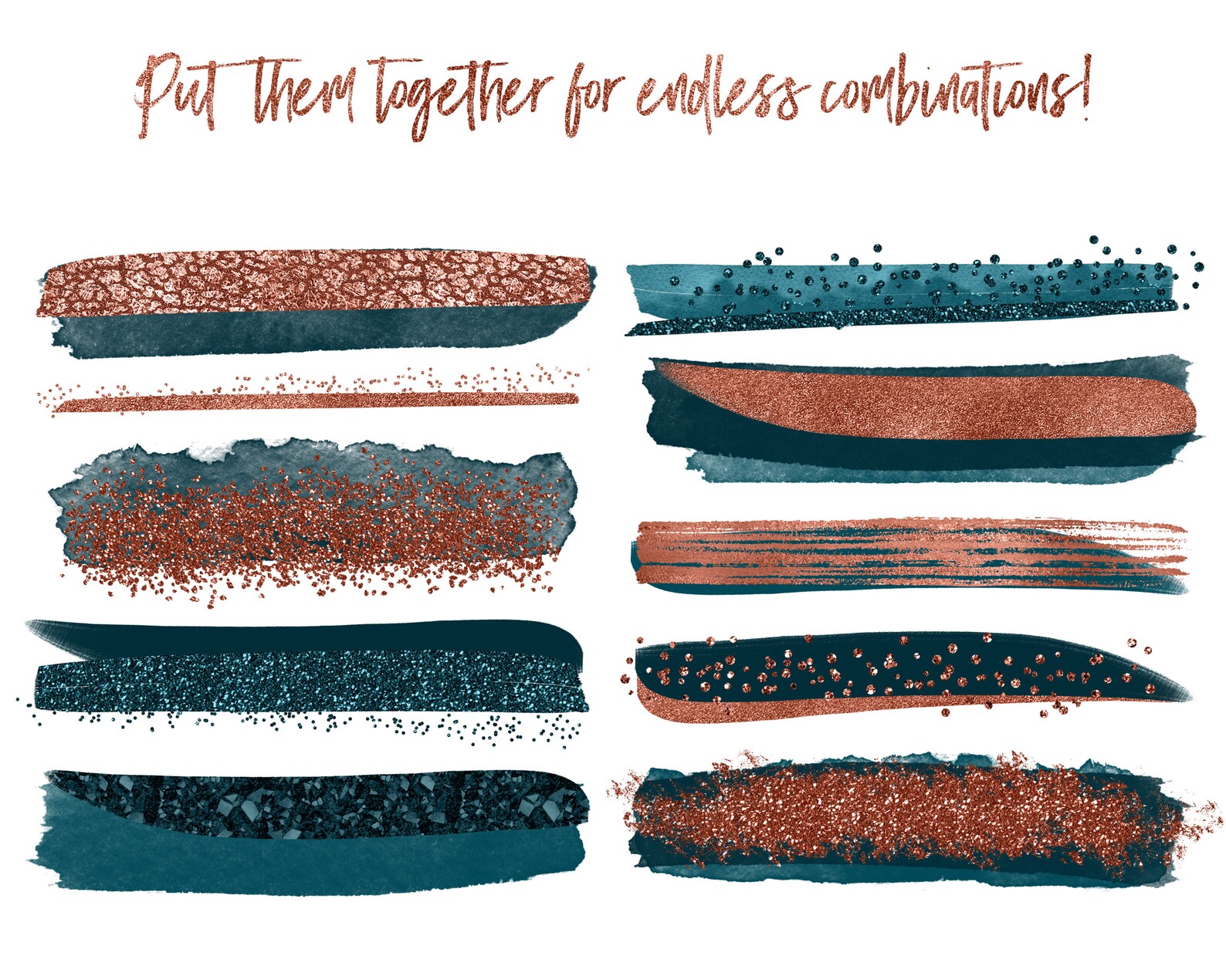 Copper Clip Art Brush Strokes PNG / Teal Clipart / Copper Foil / Copper ...