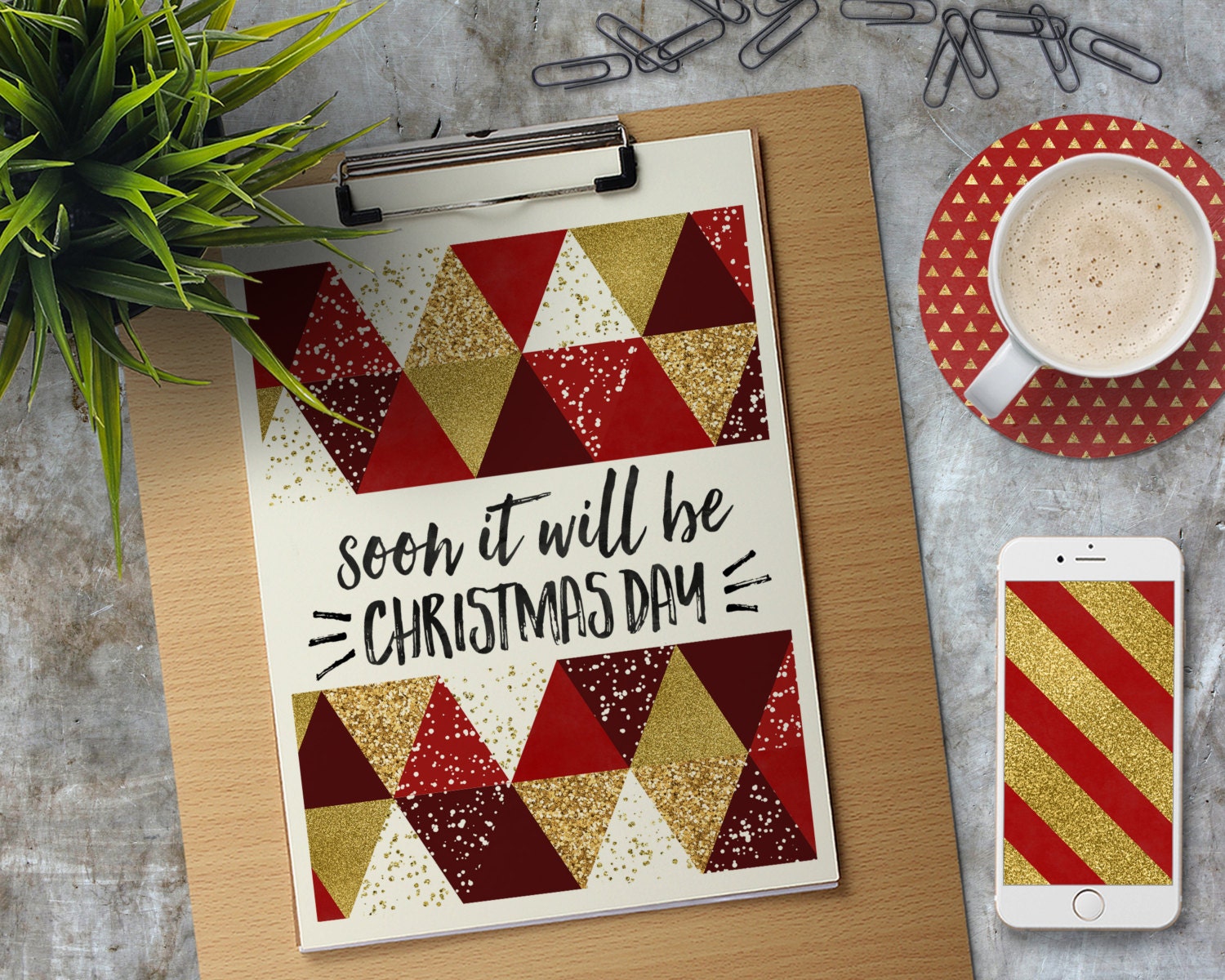 Red and Gold Christmas Digital Paper / Geometric Holiday Paper ...