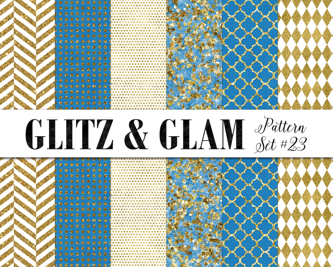 Blue and Gold Digital Paper / Gold Herringbone Digital Paper / Blue ...