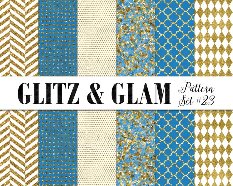 Blue and Gold Digital Paper / Gold Herringbone Digital Paper / Blue ...