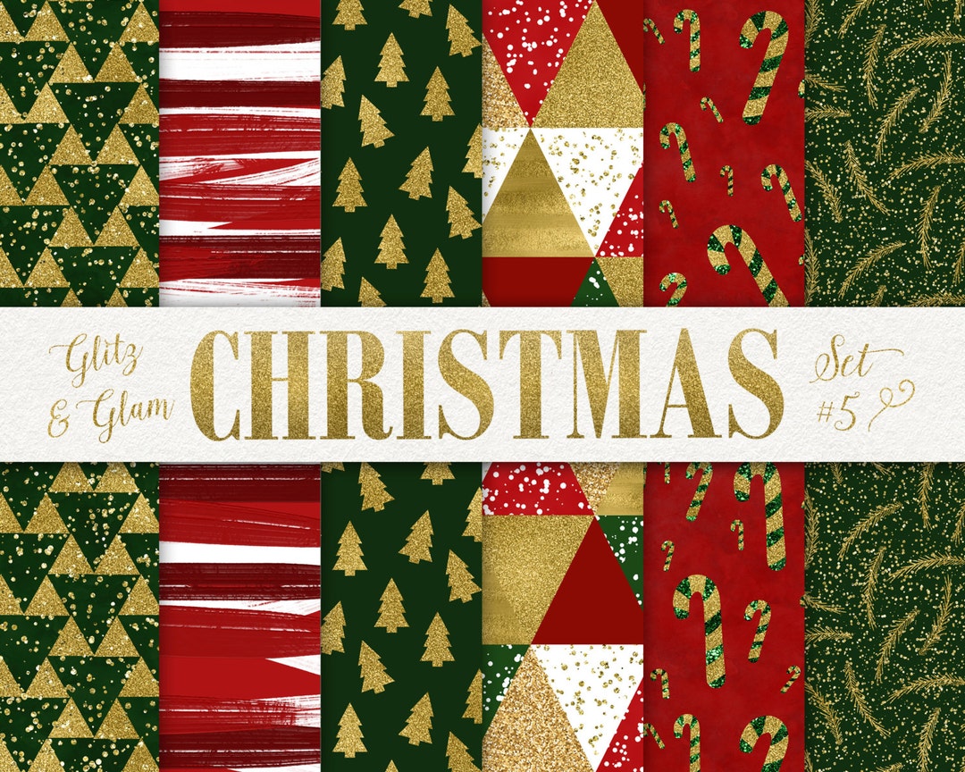 Gold Christmas Paper Pack / Christmas Tree Paper / Geometric Christmas ...