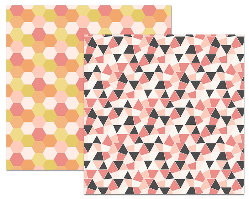 Geometric Digital Paper // Hexagon and Triangle Printable Paper ...