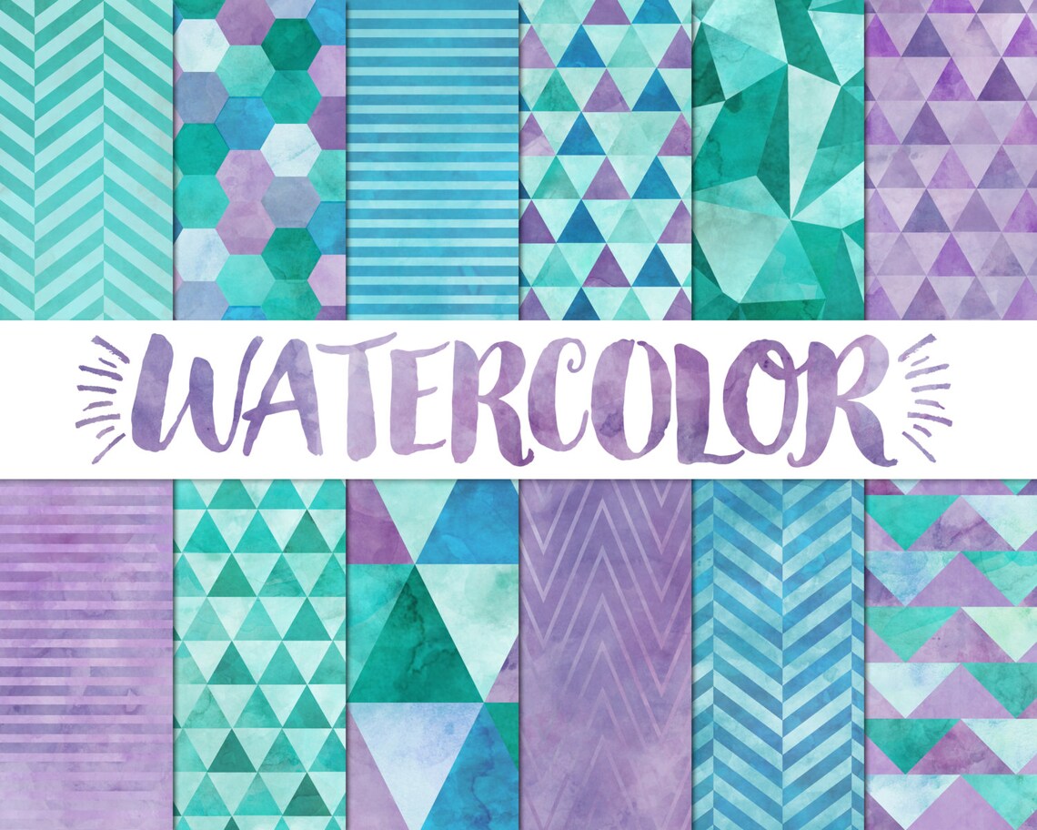 Watercolor Digital Paper / Purple Geometric Watercolor Paper / Modern ...