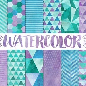 Watercolor Digital Paper / Purple Geometric Watercolor Paper / Modern ...