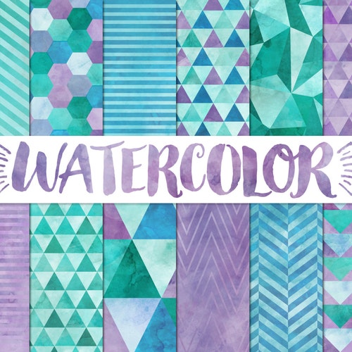 Watercolor Digital Paper / Purple Geometric Watercolor Paper / - Etsy