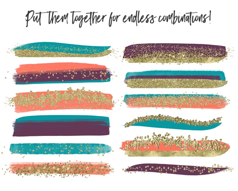 Turquoise Brushstrokes / Gold Foil Confetti Clipart / Coral Brush ...