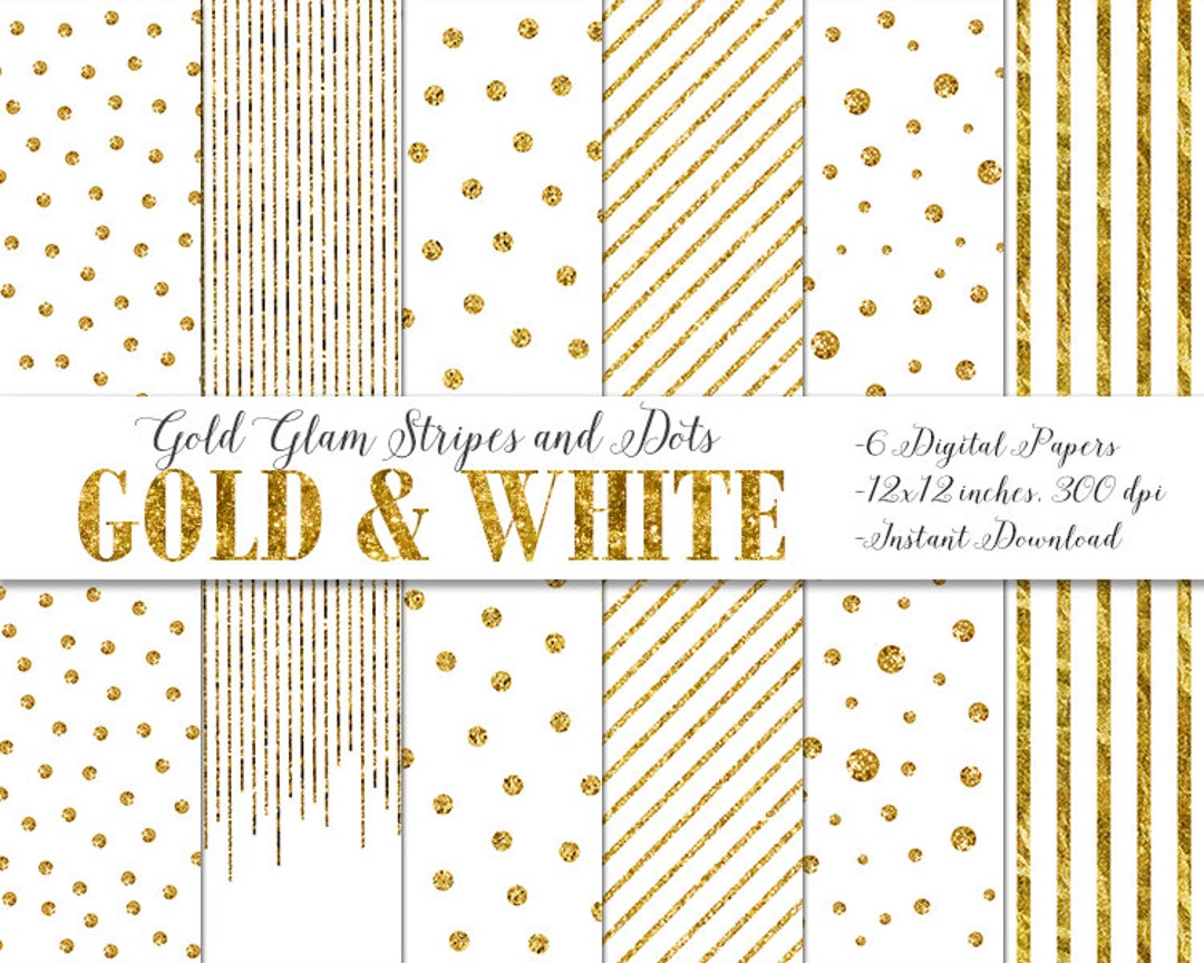 Digital Gold Overlays / Gold Stripes and Gold Polka Dot Paper / Gold ...