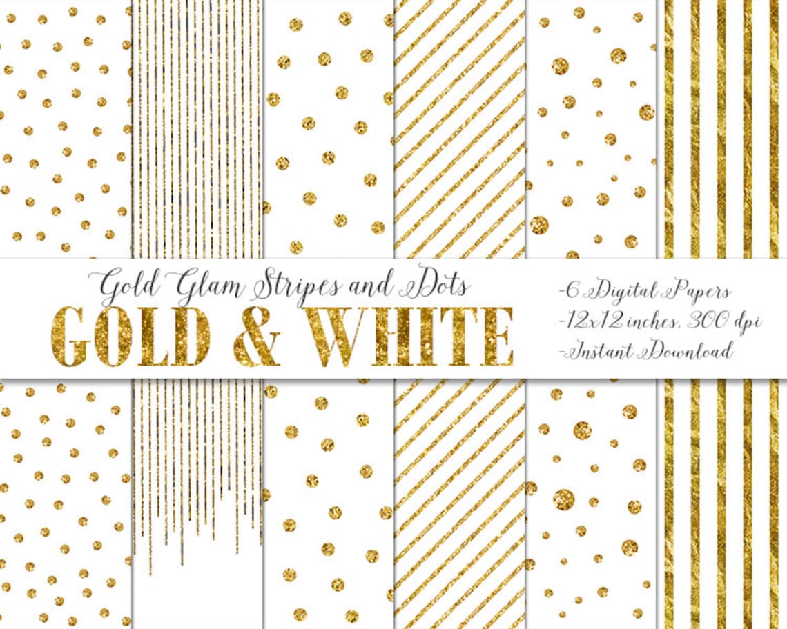 Digital Gold Overlays / Gold Stripes and Gold Polka Dot Paper / Gold ...