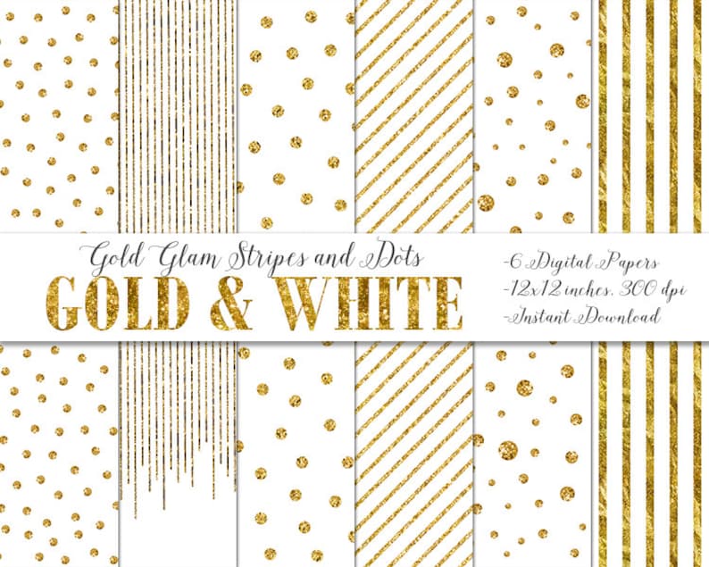 Digital Gold Overlays / Gold Stripes and Gold Polka Dot Paper / Gold ...