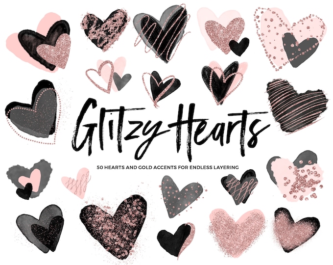 Rose Gold Hearts Clip Art, Rose Gold Design Elements Clipart, Rose Gold ...